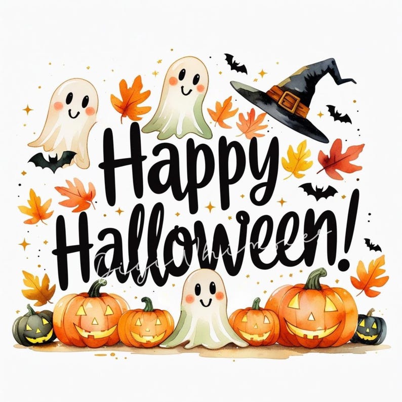12 Happy Halloween Clipart: Witchy Autumn Graphics (JPG Digital ...