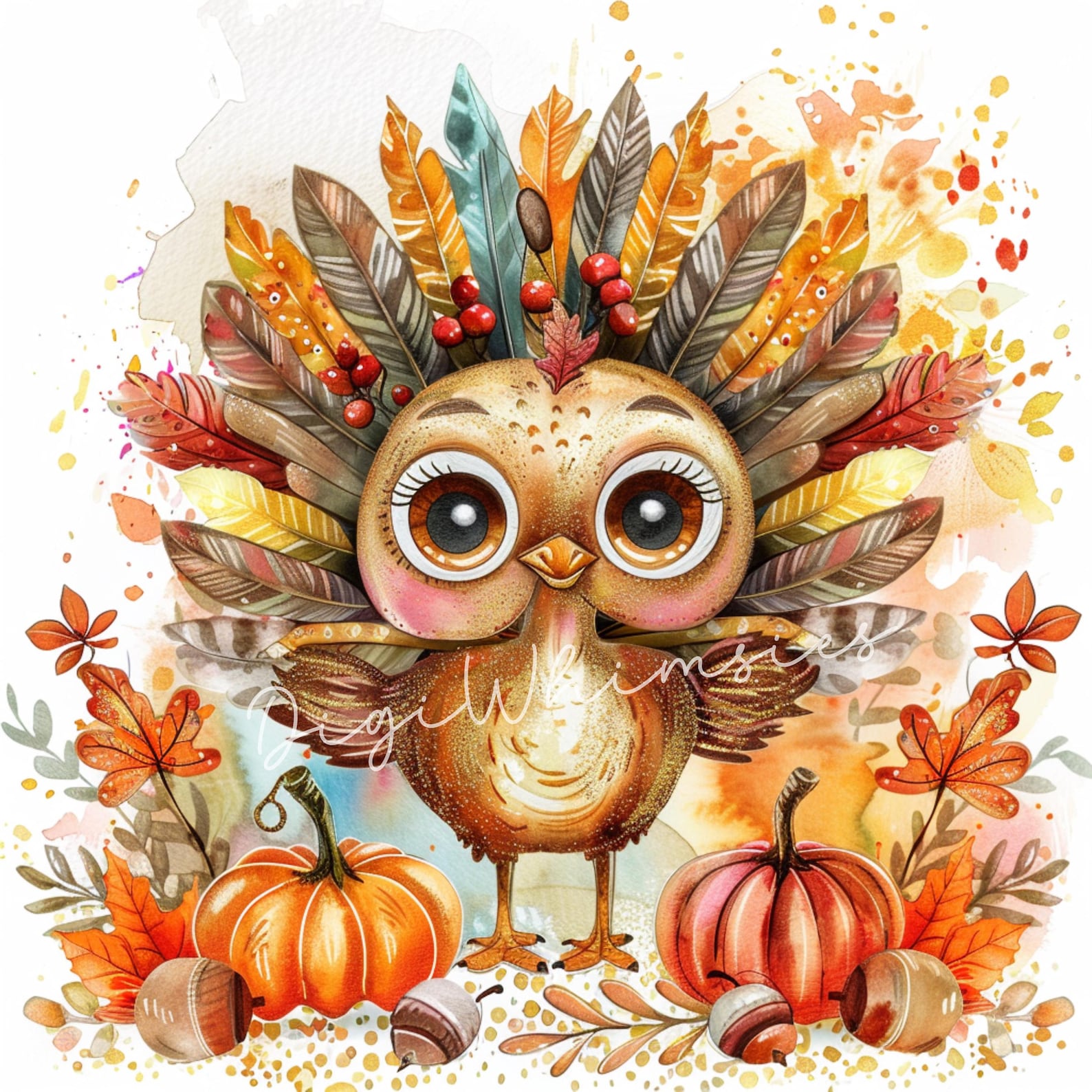 Cute Turkey Clipart: Thanksgiving Autumn Animal Designs (12 JPG) - Etsy