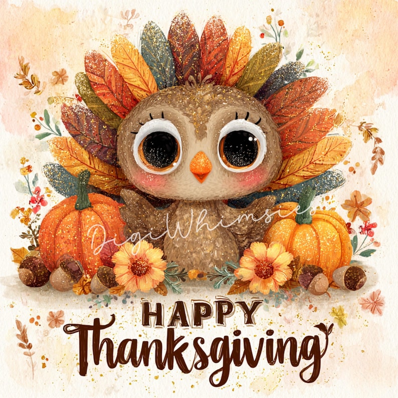 Thanksgiving Turkey Clipart: Cozy Autumn Animals (JPG Digital Download ...