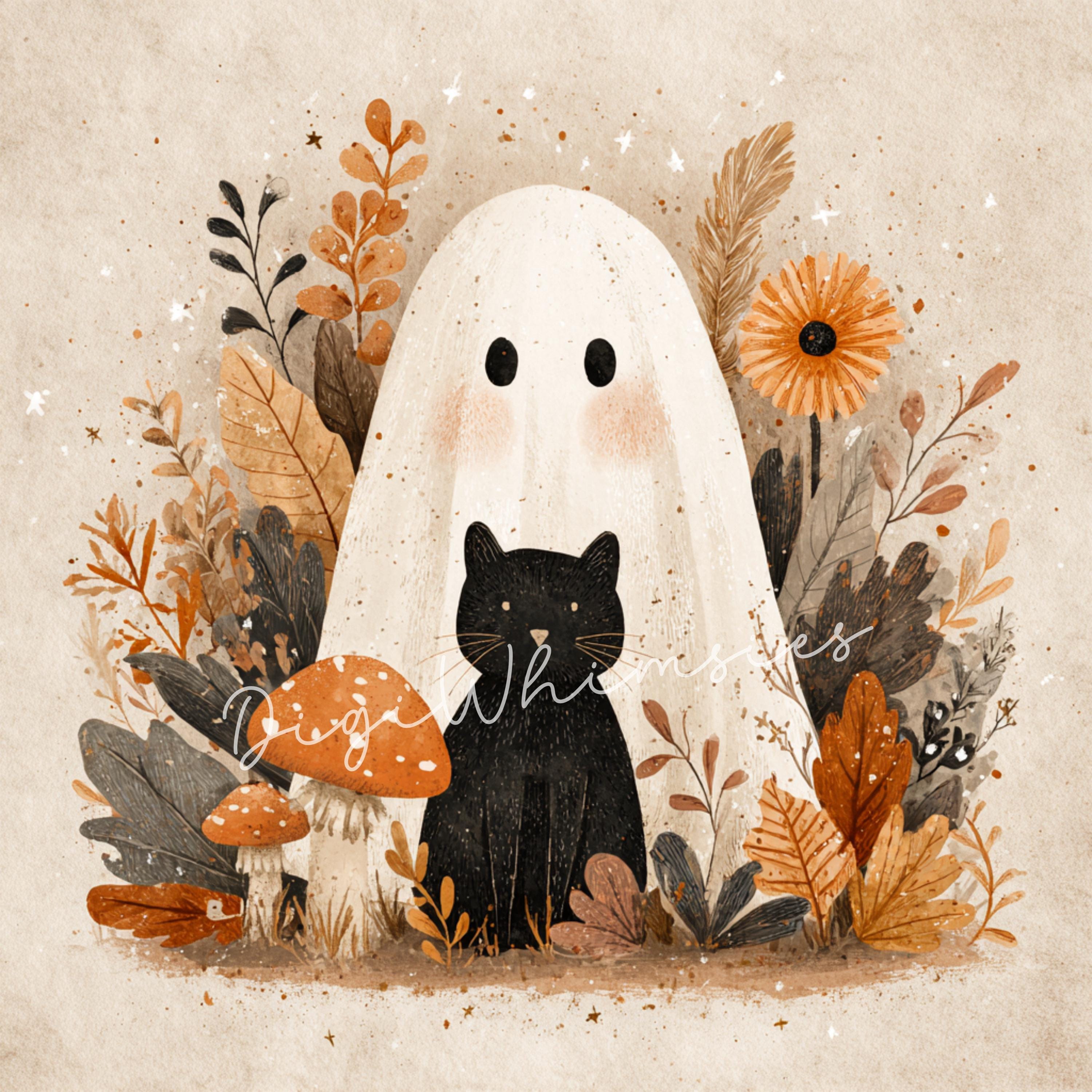 Retro Halloween Clipart: Ghost, Black Cat, Boho Junk Journal (10 Jpgs ...