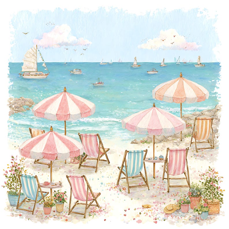 Pastel Italian Summer Clipart: Whimsical Pink Beach Vibes Sicilly Lemon ...
