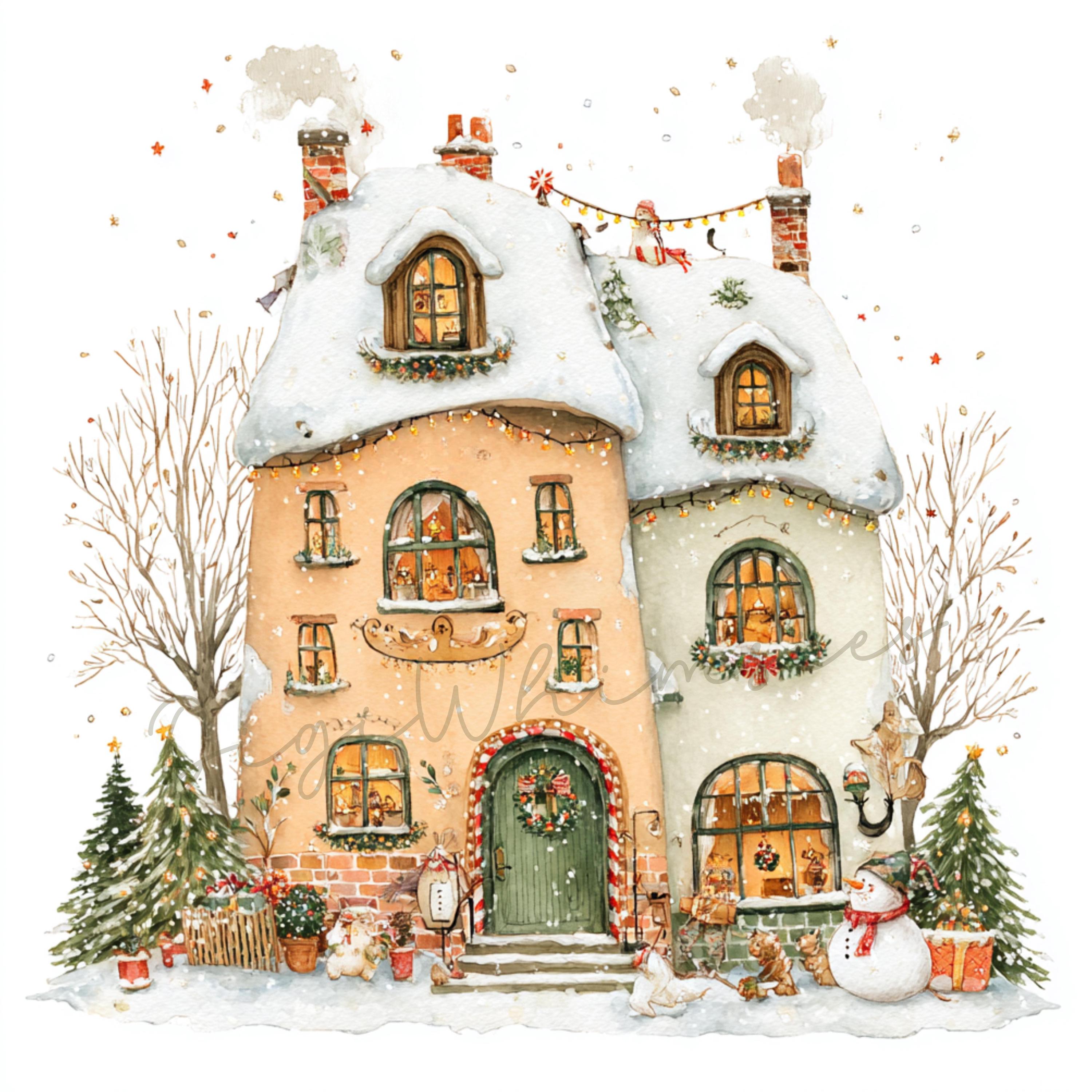 15 Christmas House Clipart: Whimsical Winter Houses Holiday Village ...