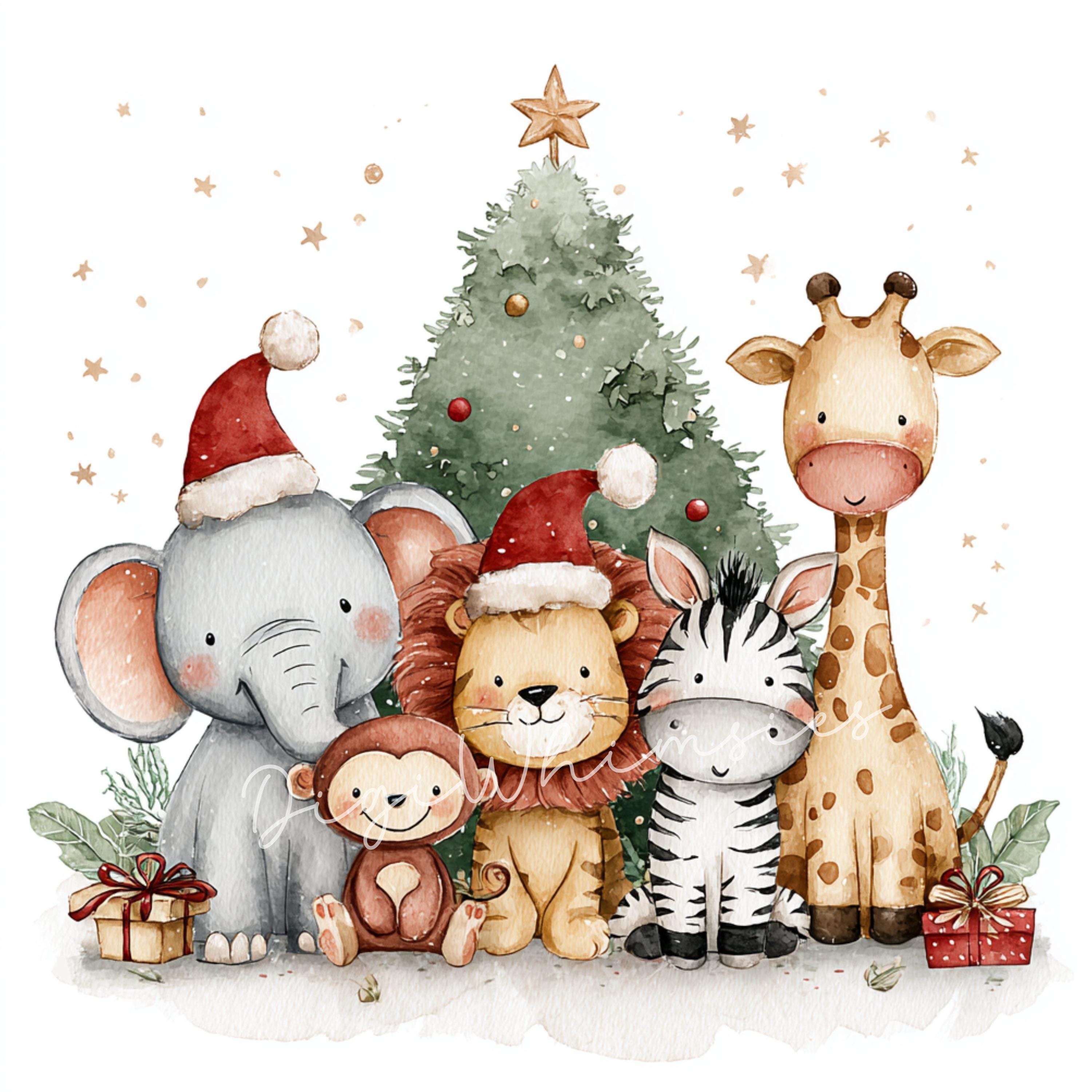 12 Safari Christmas Clipart Nursery Christmas Wild Animals Santa Baby ...