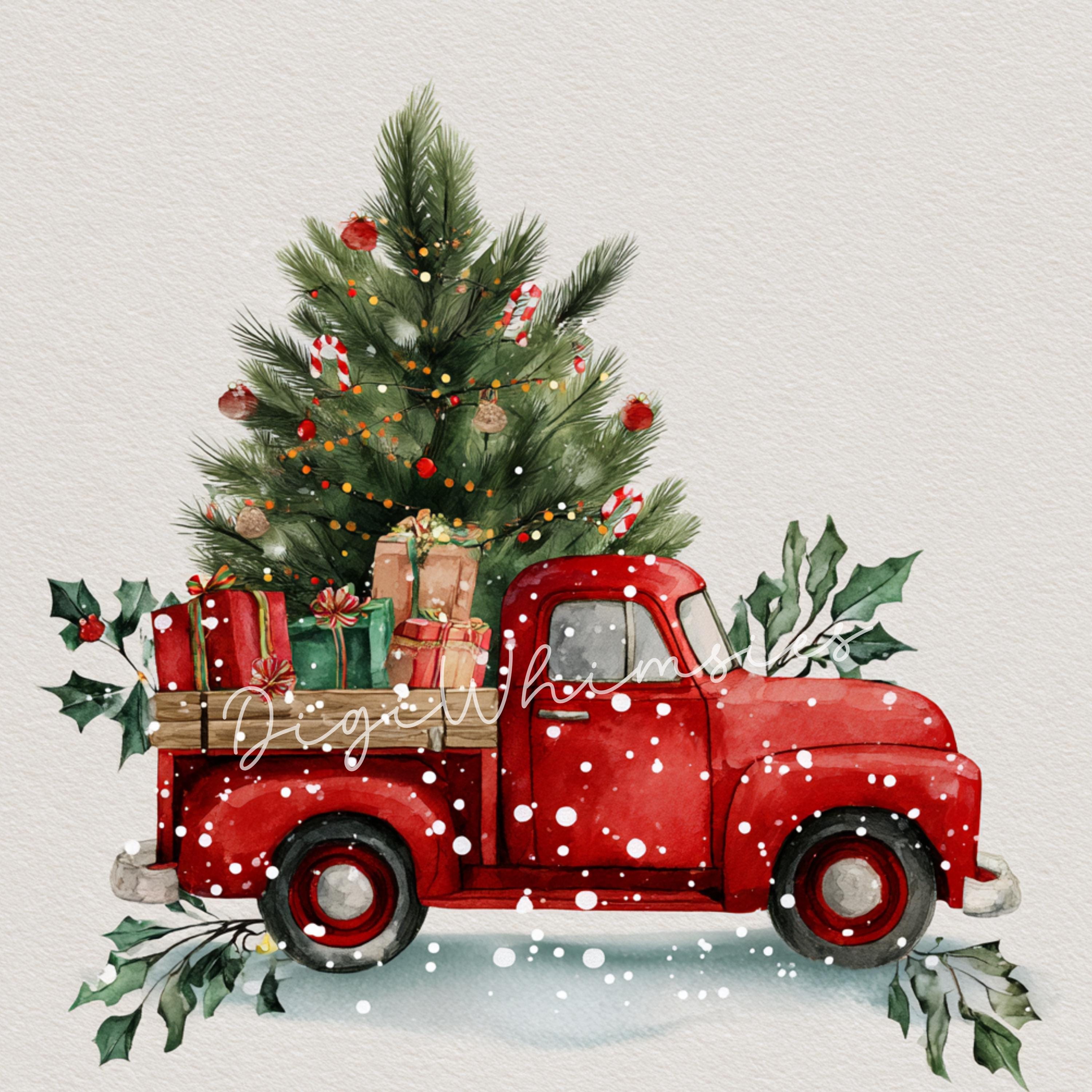 12 Red Christmas Truck Clipart – Whimsical Classic Holiday Jpgs Digital ...