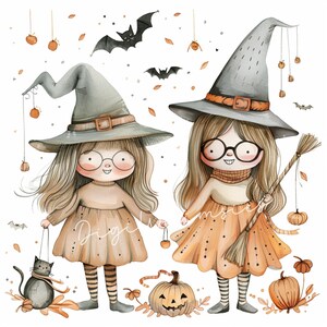 12 Best Friends Clipart High Res Jpgs Quirky Witch Halloween Sisters ...