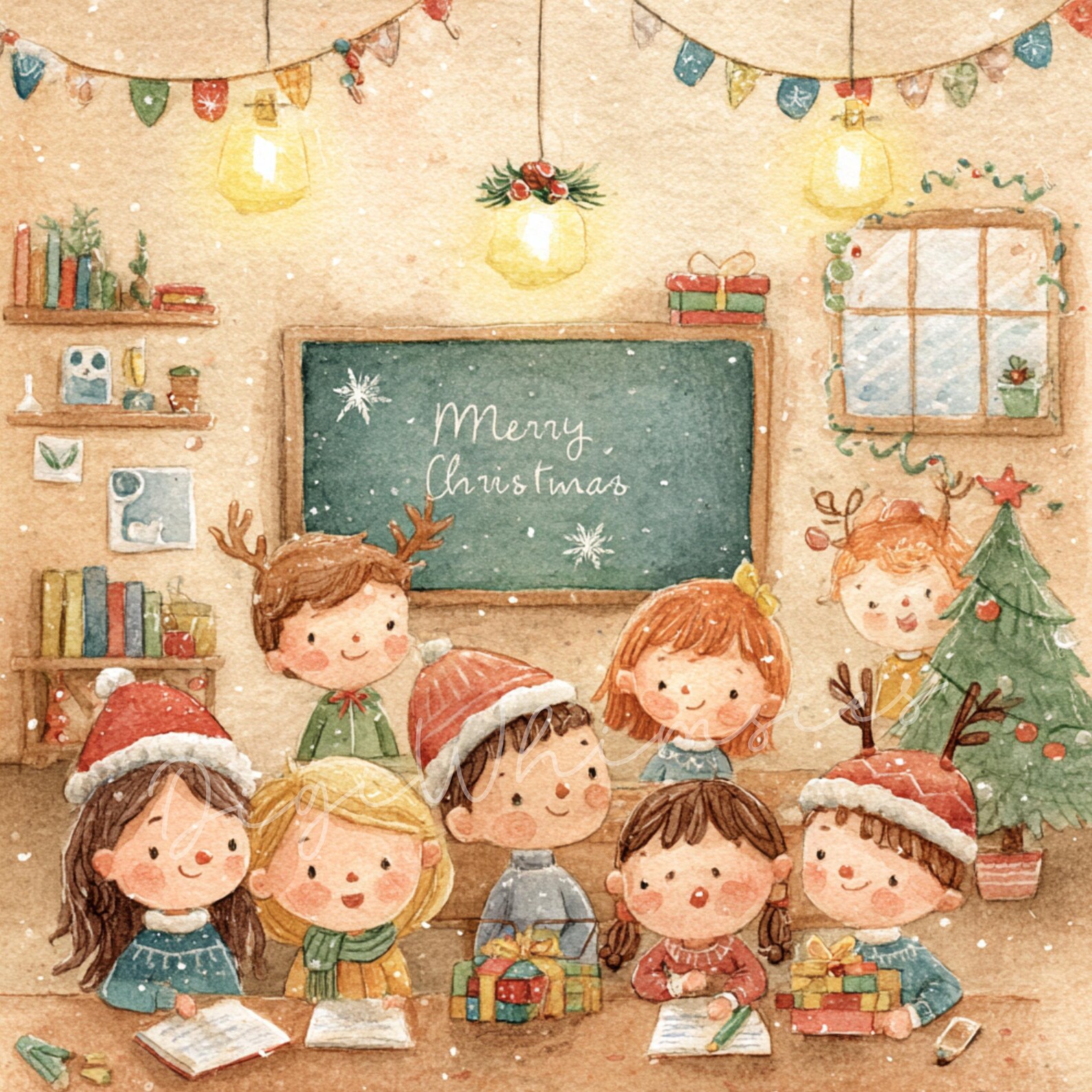 12 Christmas Classroom Clipart: Whimsical Holiday Scene, Christmas Kids ...