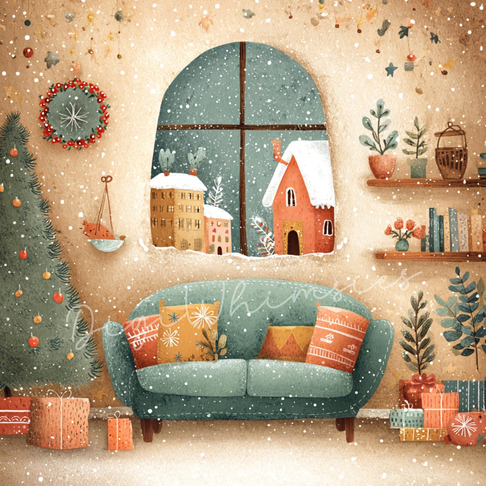 12 Christmas Living Room Clipart: Whimsical Holiday Scene, Christmas ...