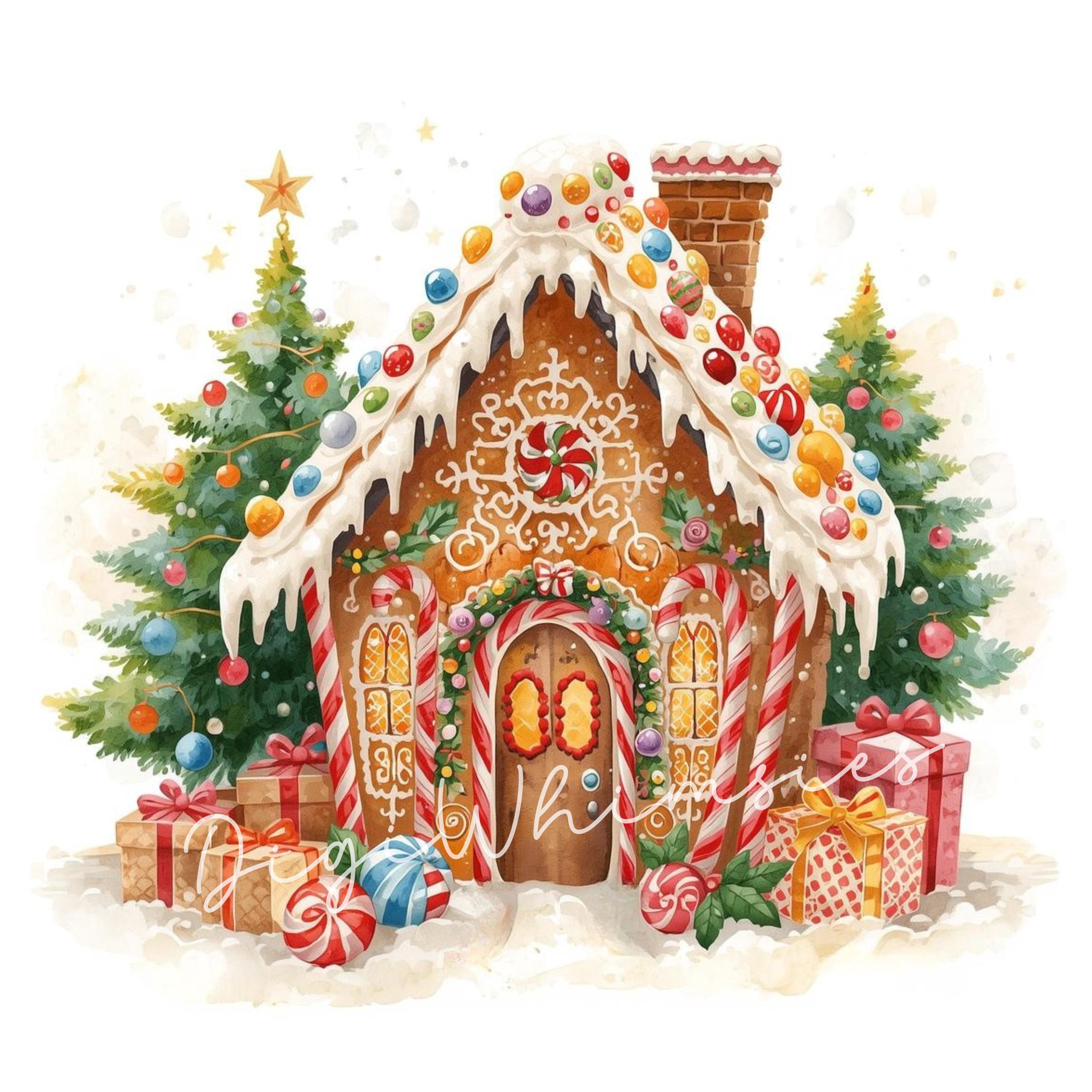 12 Gingerbread House Clipart – Whimsical Christmas Watercolor Holiday ...