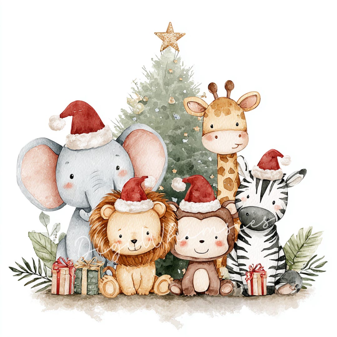 12 Safari Christmas Clipart Nursery Christmas Wild Animals Santa Baby ...