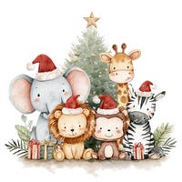 10 PNG Safari Animals Christmas Clipart – Cute Zoo PNG – Digital ...