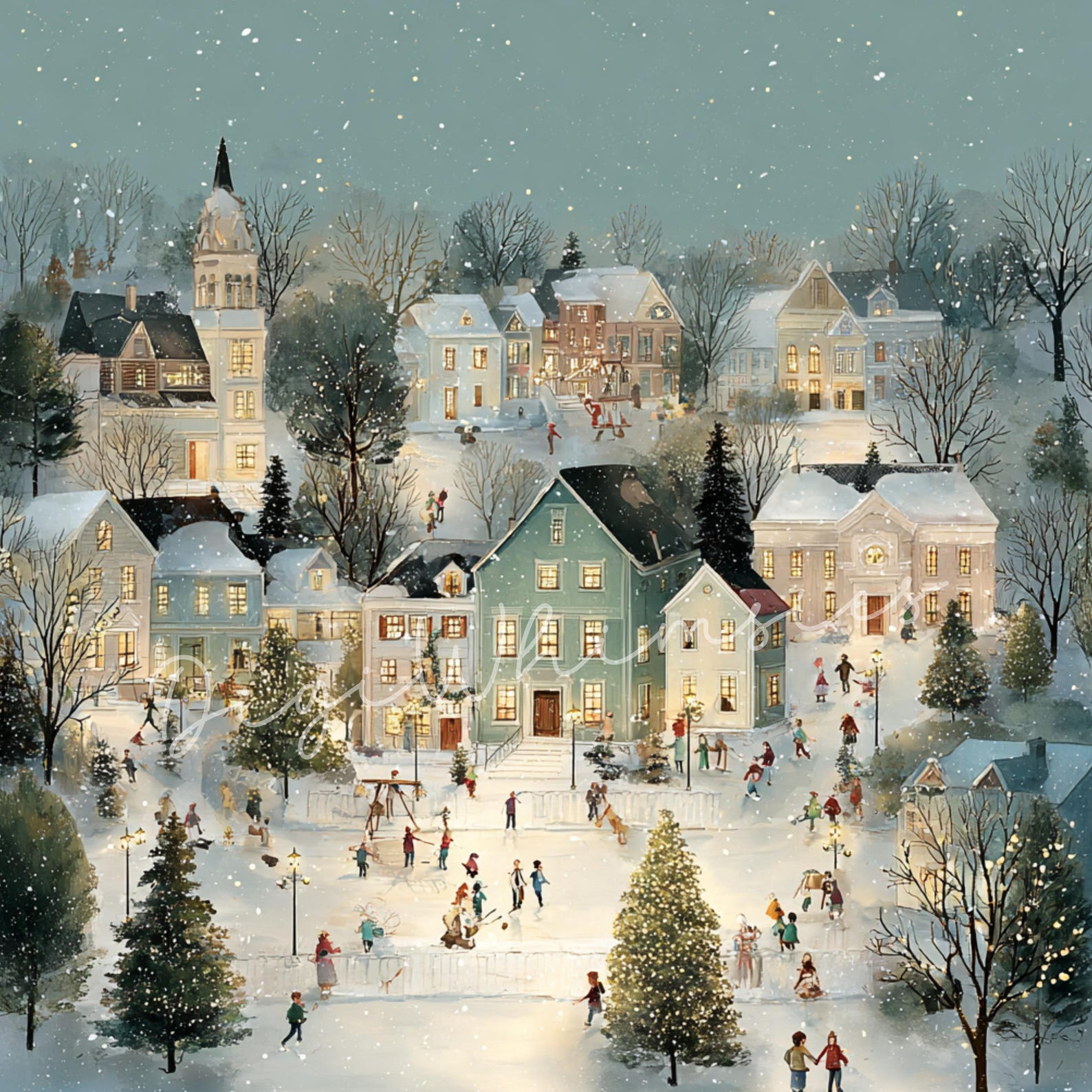 12 Holiday Snow Village Clipart: Whimsical Christmas Town Jpgs (digital ...