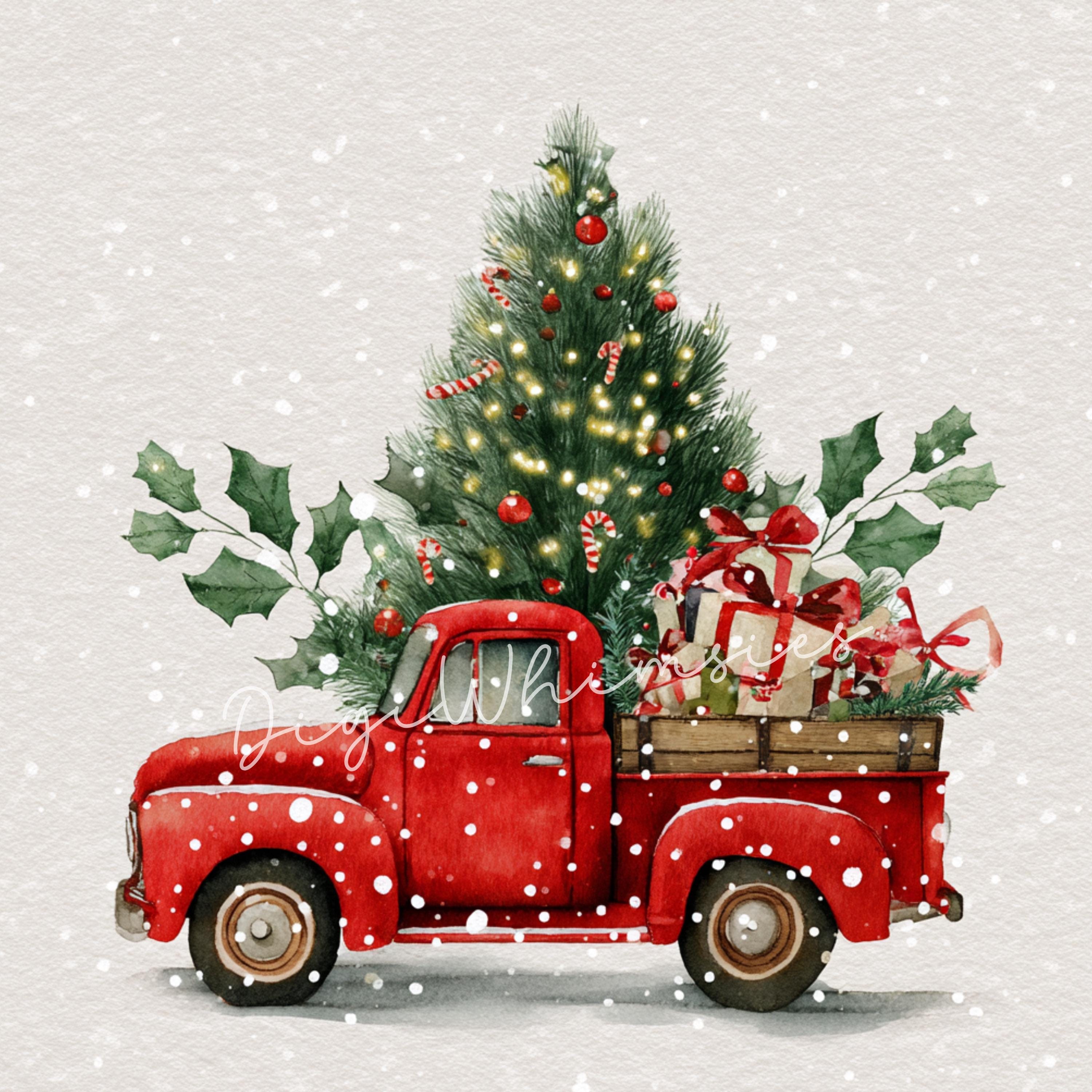 12 Red Christmas Truck Clipart – Whimsical Classic Holiday Jpgs Digital ...