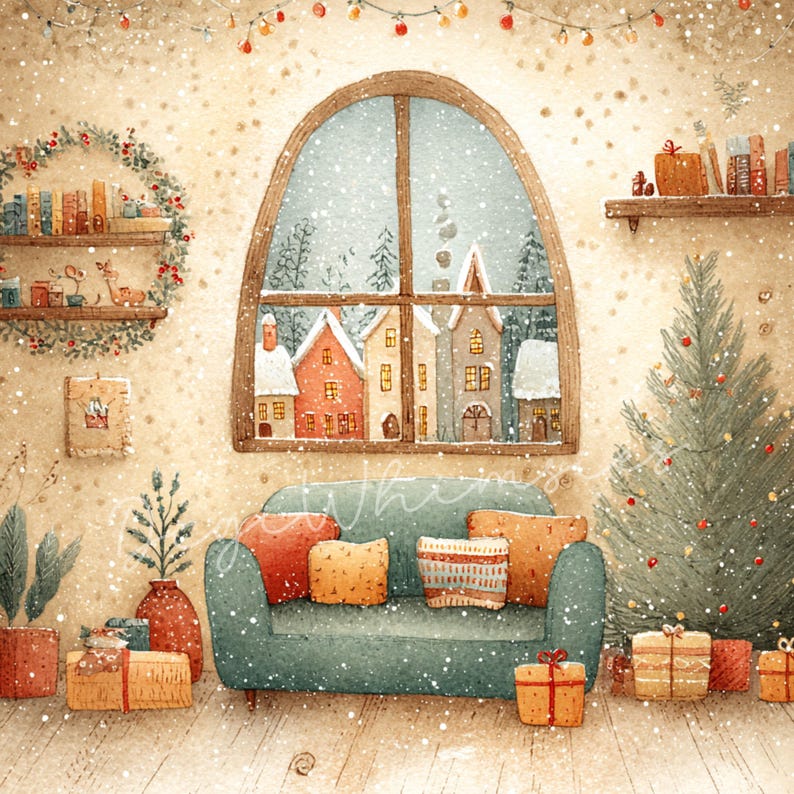 12 Christmas Living Room Clipart: Whimsical Holiday Scene, Christmas ...