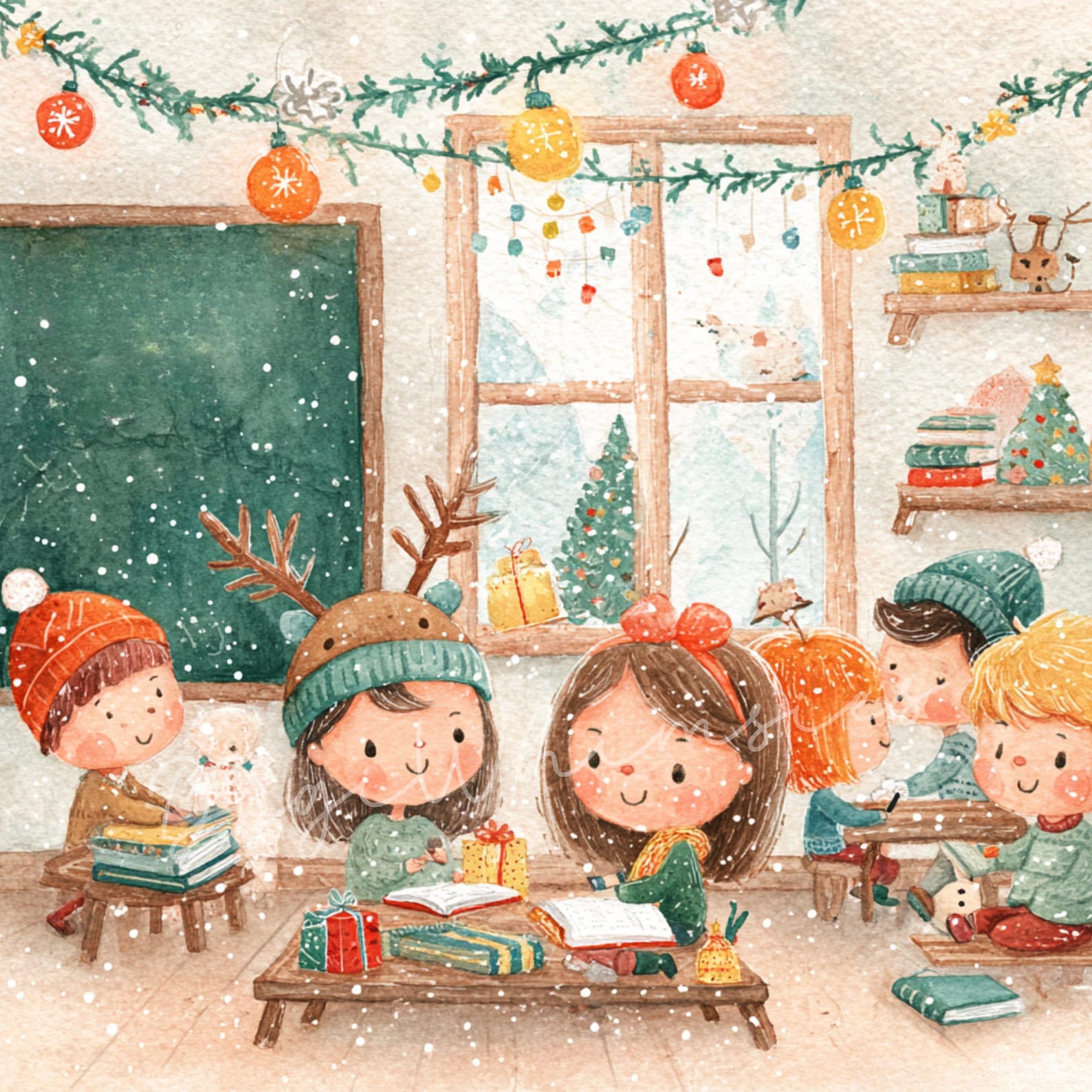 12 Christmas Classroom Clipart: Whimsical Holiday Scene, Christmas Kids ...