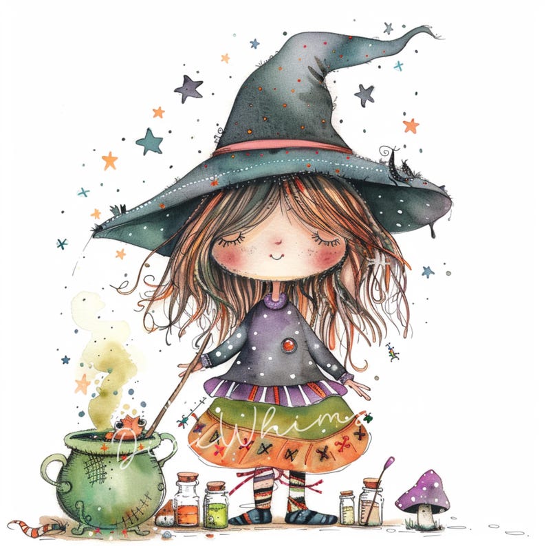 12 Whimsical Witch Clipart: Halloween Junk Journal Graphics (JPG ...
