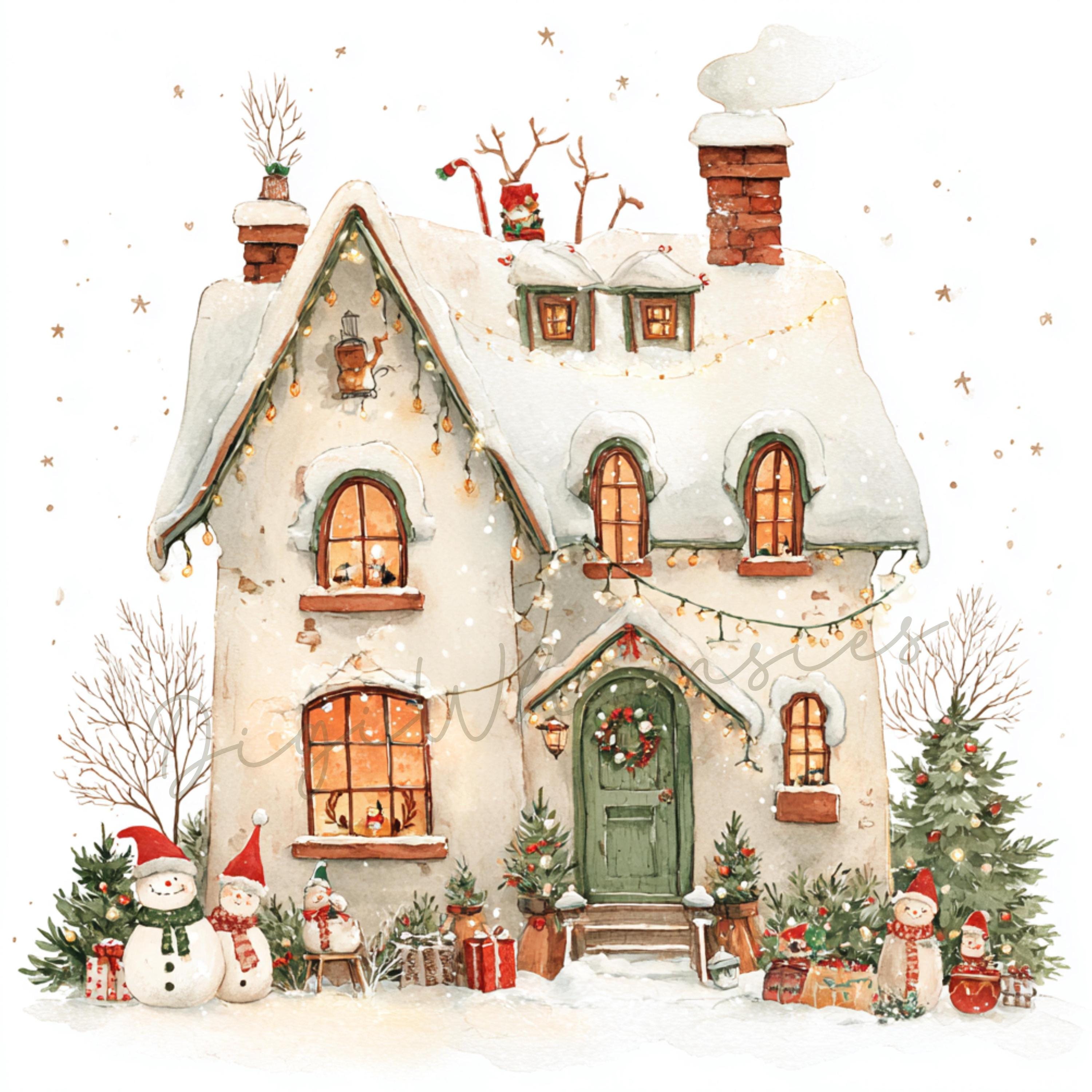 15 Christmas House Clipart: Whimsical Winter Houses Holiday Village ...
