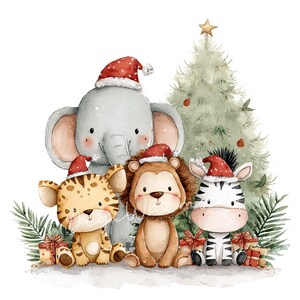 12 Safari Christmas Clipart Nursery Christmas Wild Animals Santa Baby ...