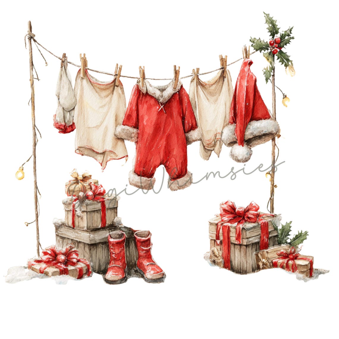 10 Santa Claus Clothesline Clipart – Whimsical Funny Christmas ...