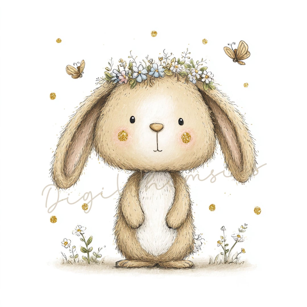 15 Spring Bunny Clipart: Flower Baby Rabbit, Card Making, Ephemera Junk ...
