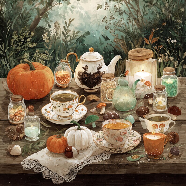 Halloween Tea Time Clip Arts Spooky Teapots 10 High Res Watercolor Jpgs ...