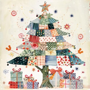 12 Christmas Tree Patchwork Clipart – Whimsical Watercolor Holiday Tree ...