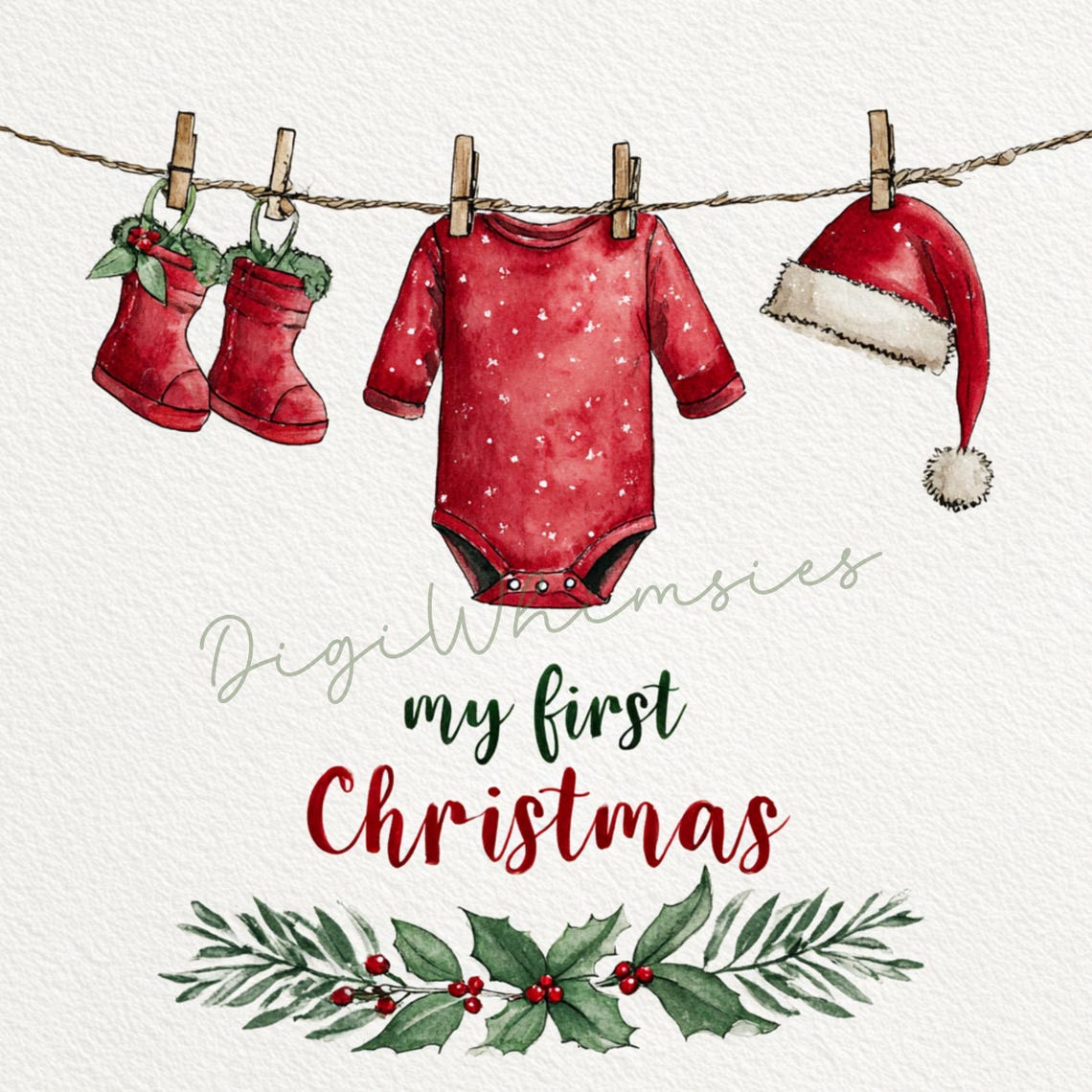 12 Baby's First Christmas Clipart: Baby Clothesline Holiday Jpgs, Card ...