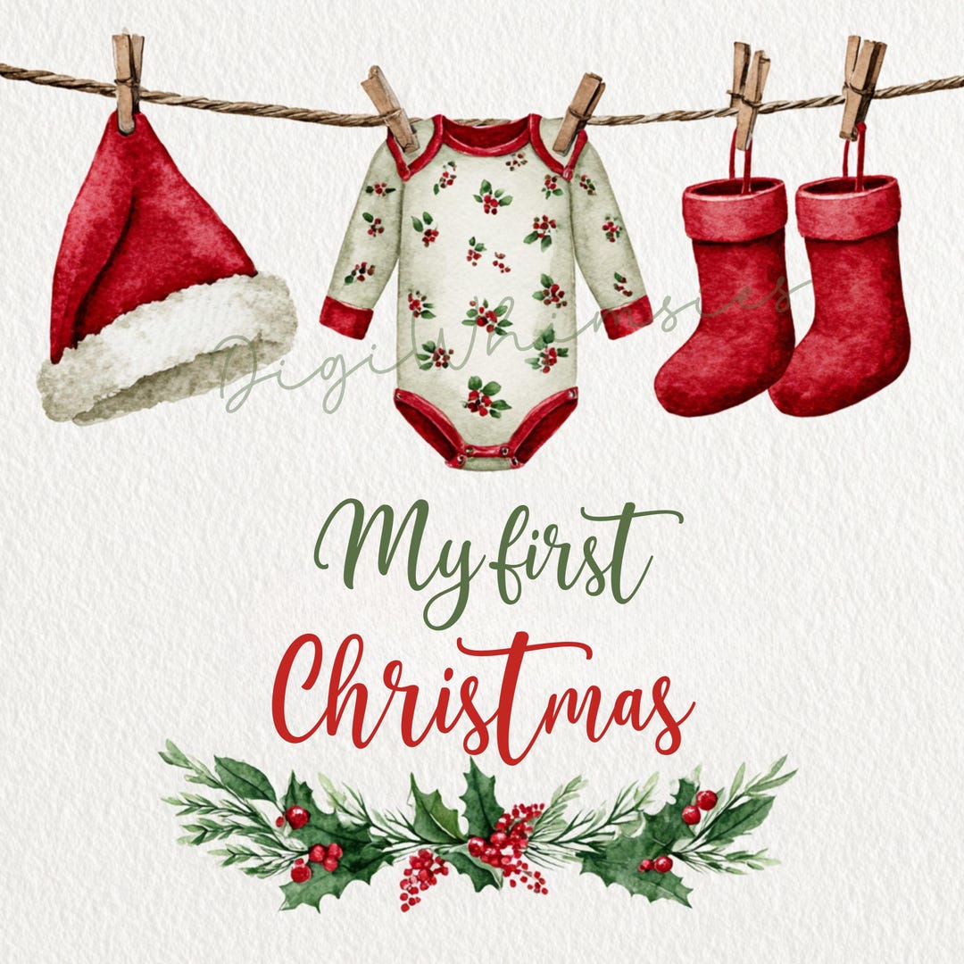 12 Baby's First Christmas Clipart: Baby Clothesline Holiday Jpgs, Card ...
