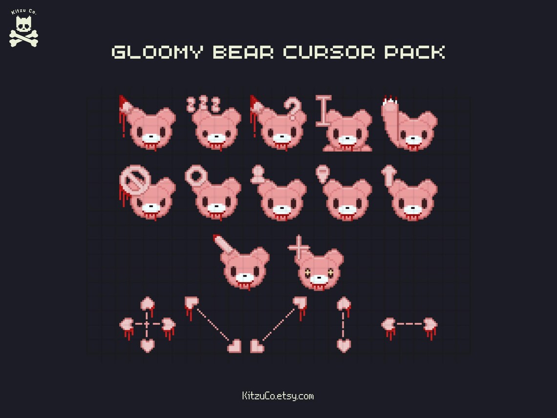 Kawaii Pink Dreary Bear Pixel Cursor Pack for Windows | Instant ...