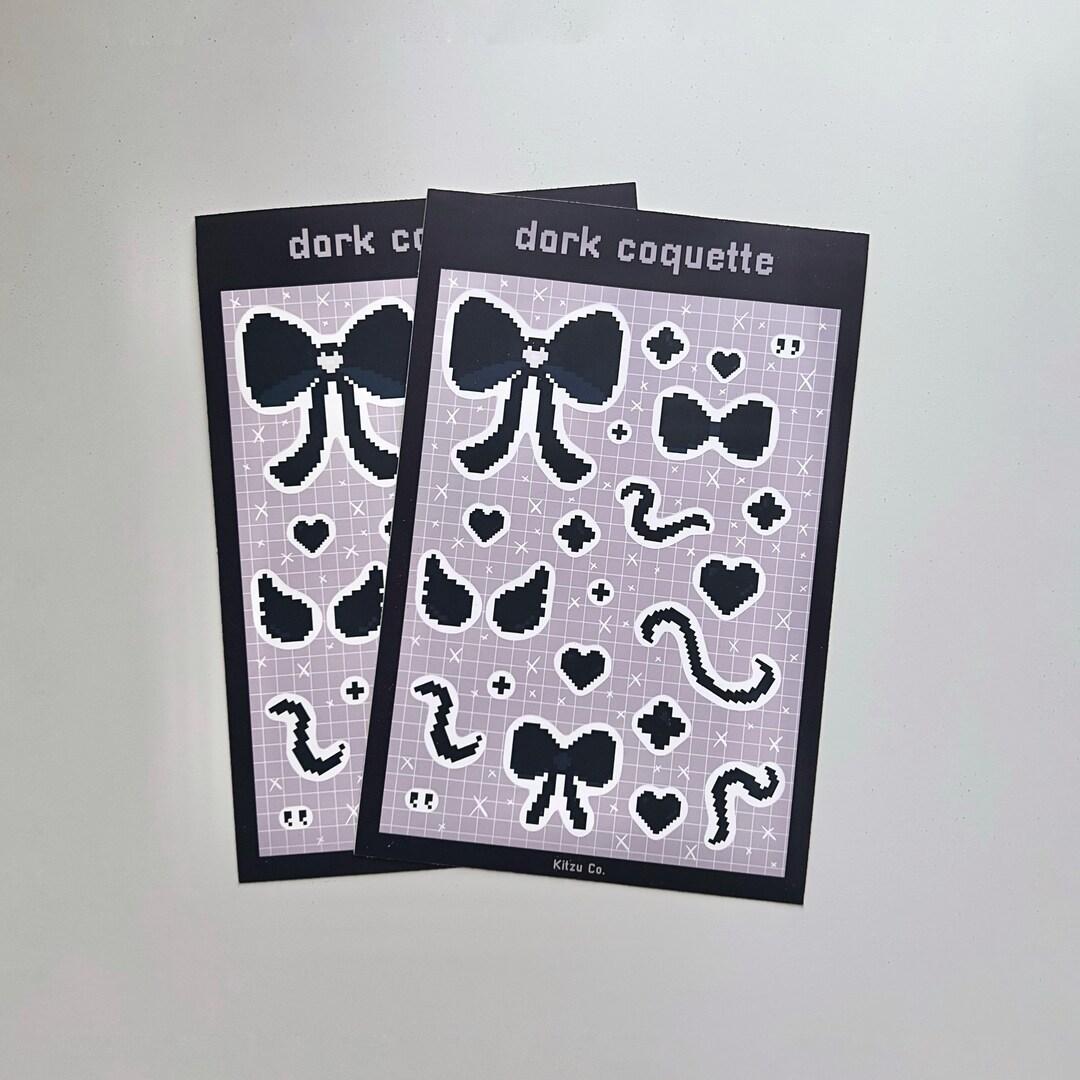 Goth/dark Coquette Pixel Art Sticker Sheet (waterproof) | Journals ...