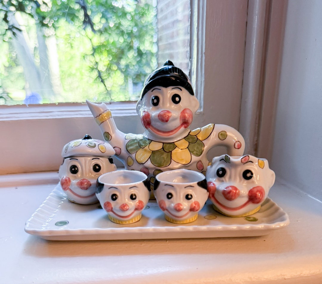 Vintage Ceramic Clown Themed Toy Tea Set, Same Mold as Russ Troll Dolls ...