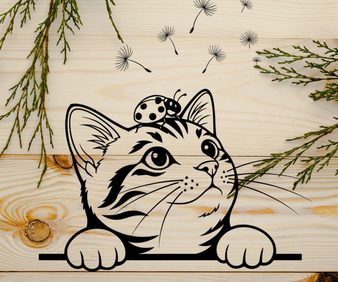 Kitten and Ladybug Line Art – Cat Clipart (digital Download - Etsy