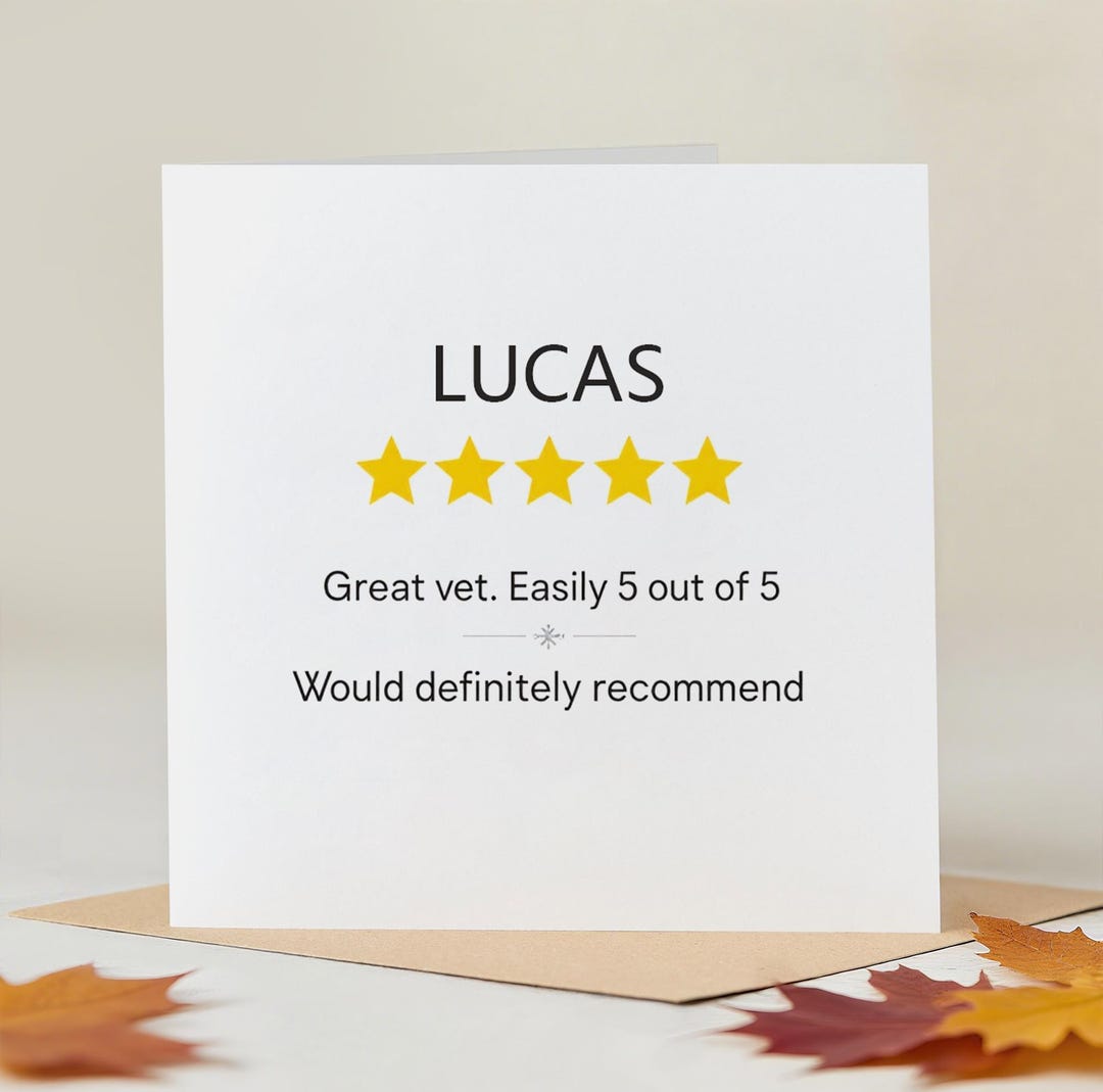 Thank You Card, 5 Star Review, Personalised Great Vet Card, Leaving New ...