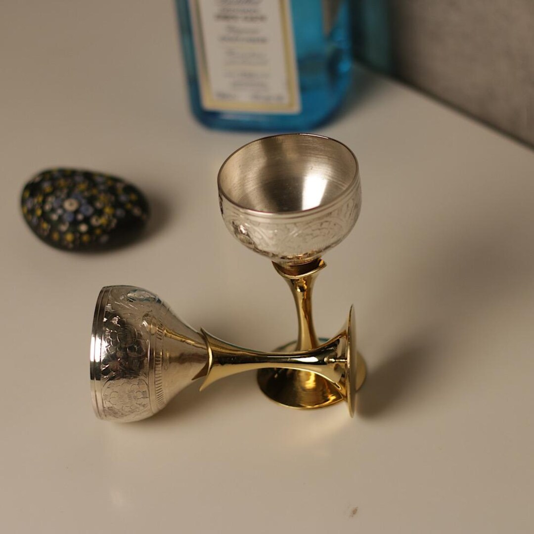 Handcrafted Round Silver & Brass Wine Goblets – Set of 2 - Etsy