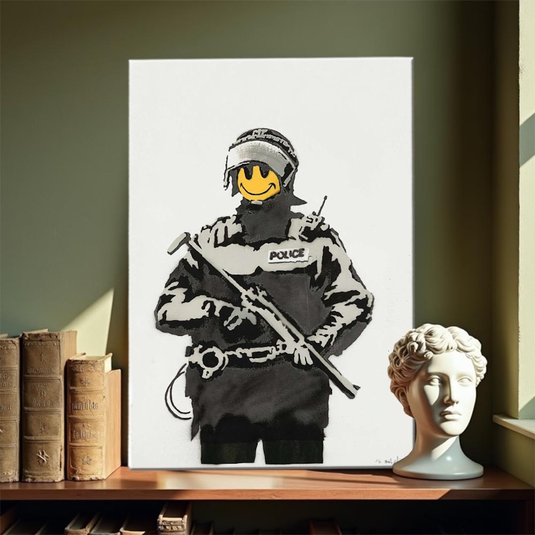 Banksy Smiley Face Riot Cop Framed Decorative Painting, Living Room ...