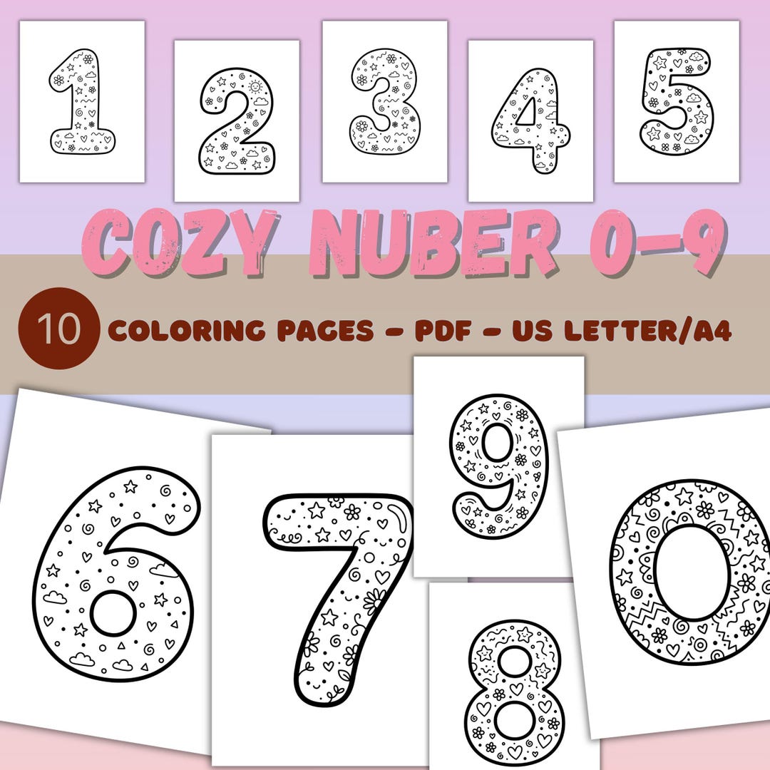Cozy Numbers 0-9 Coloring Pages for Kids, Number Printable PDF, Cute ...