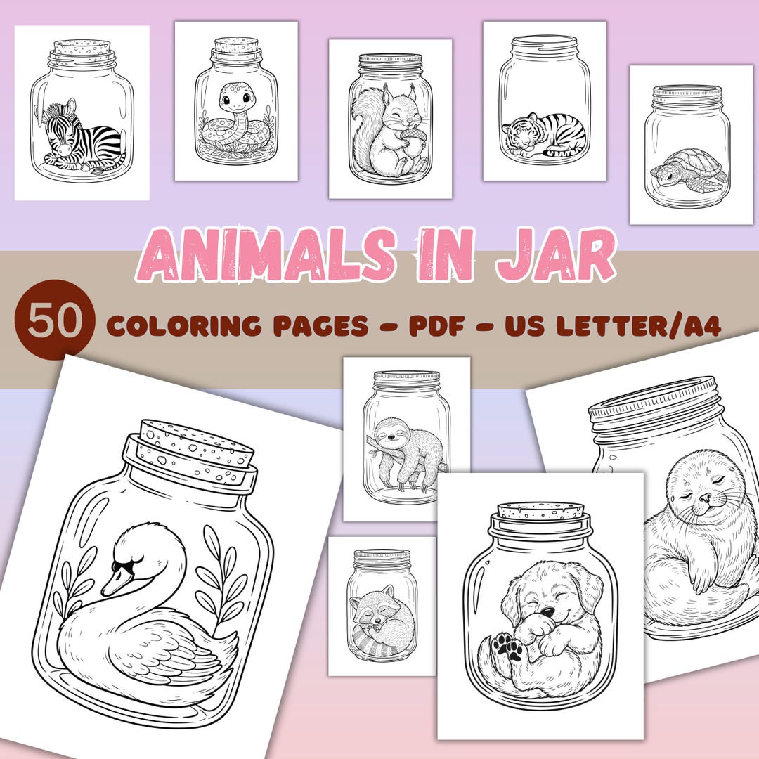 Animals in a Jar Coloring Pages, Cute Animal Coloring Book Printable ...