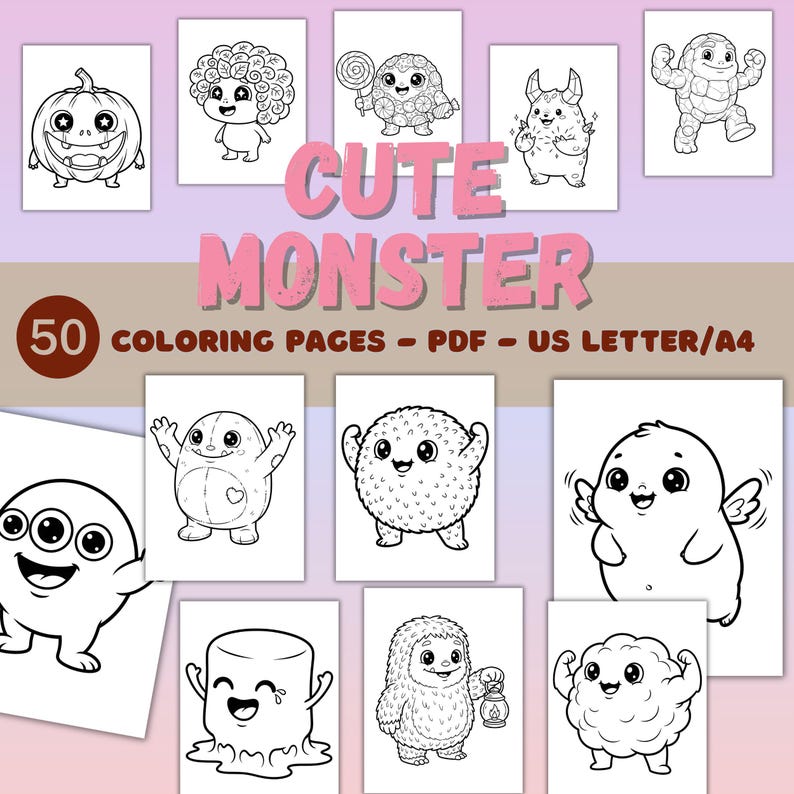 Cute Monster Coloring Pages for Kids, Adorable Halloween Monster ...
