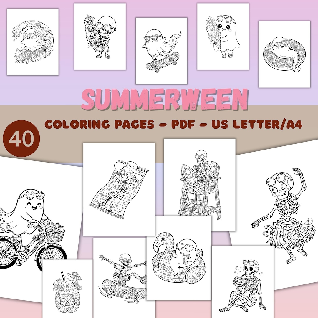 Summerween Coloring Pages for Kids & Teens | Cute Spooky Summer ...