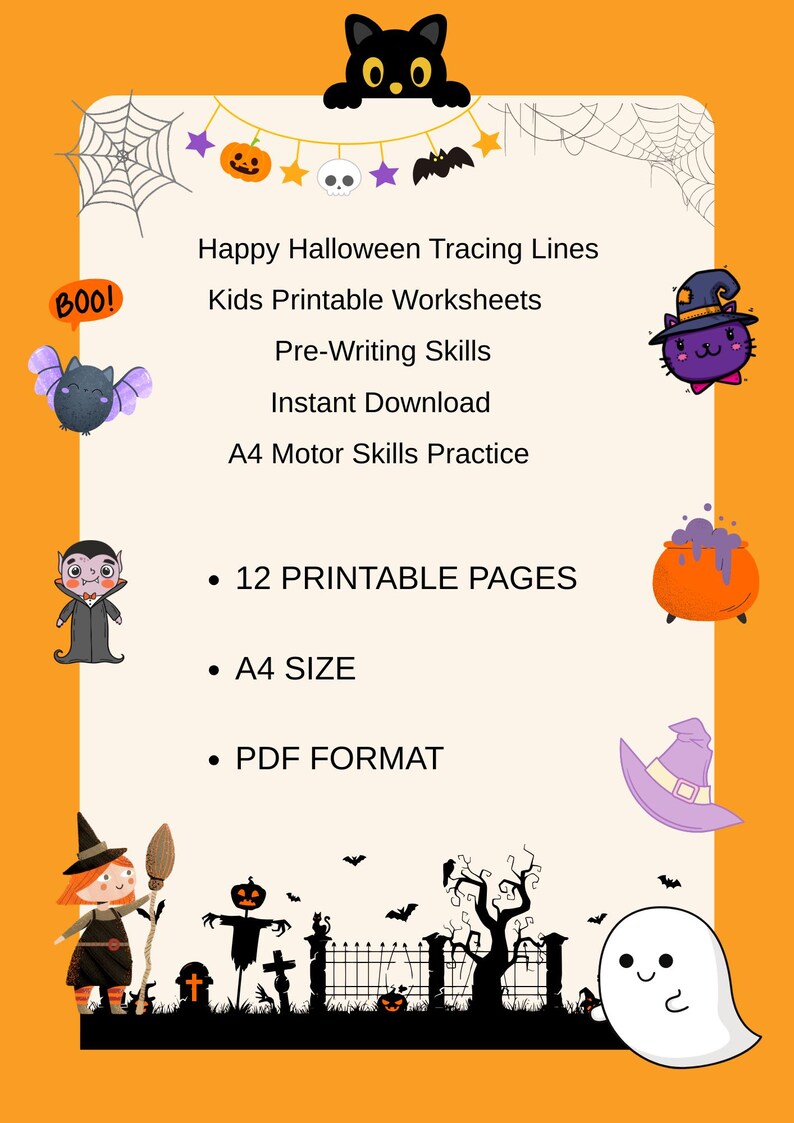 Halloween Tracing Worksheets Set 2 | A4 Portrait | Kids Pre-writing ...