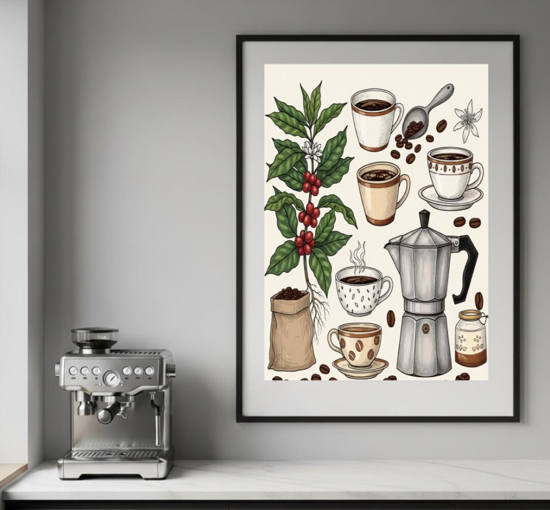 Minimalist Coffee Corner Art Print: Modern Kitchen Poster (digital ...