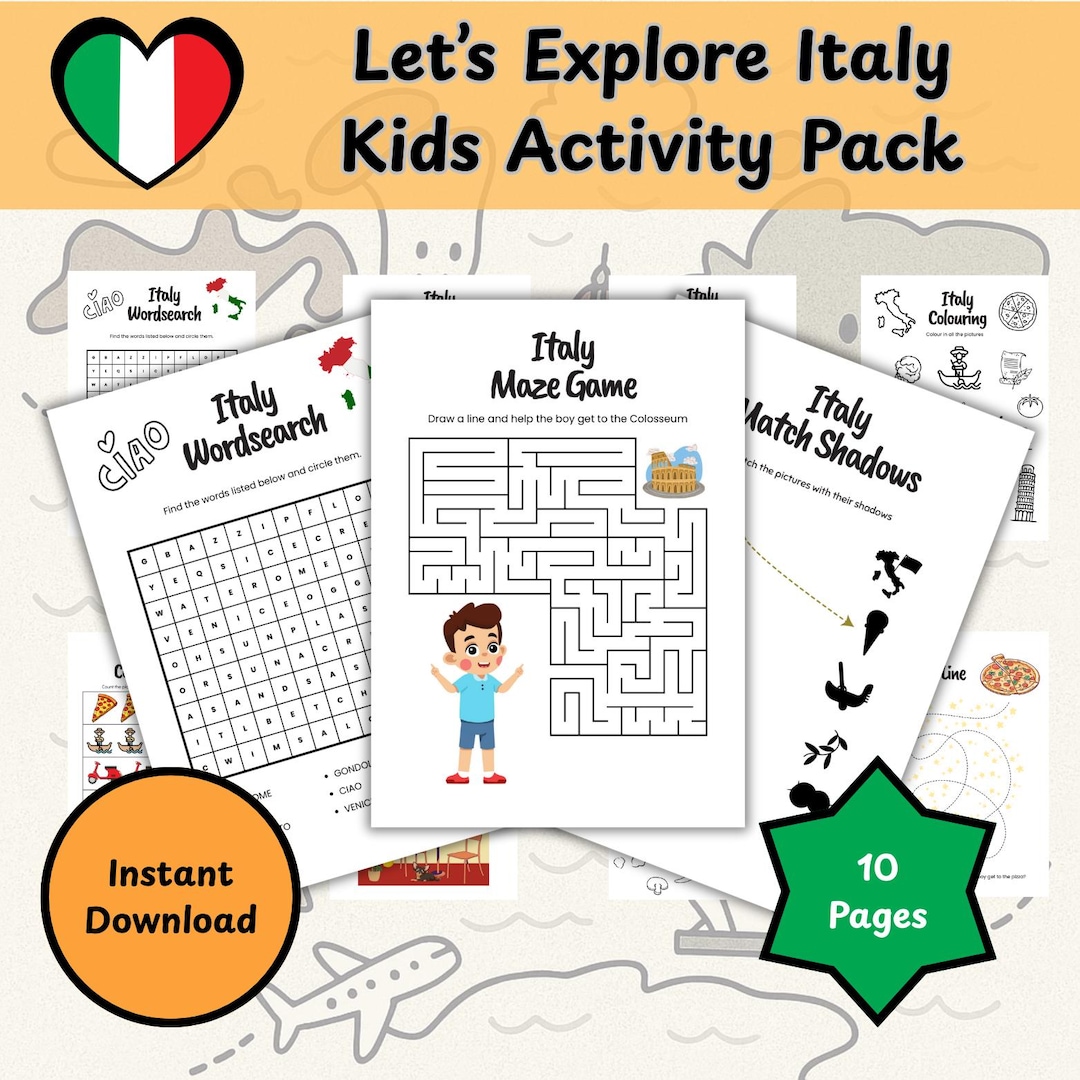Italy Activity Pack for Kids | 10 Page Printable Activity | Travel ...