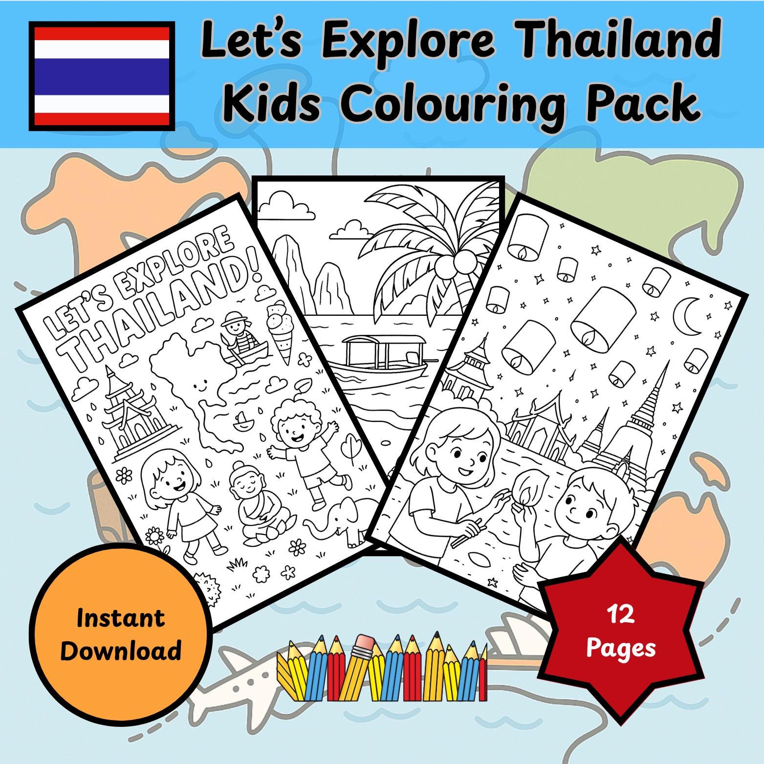 Thailand Colouring Pack for Kids | 12 Page Printable Activity | Travel ...