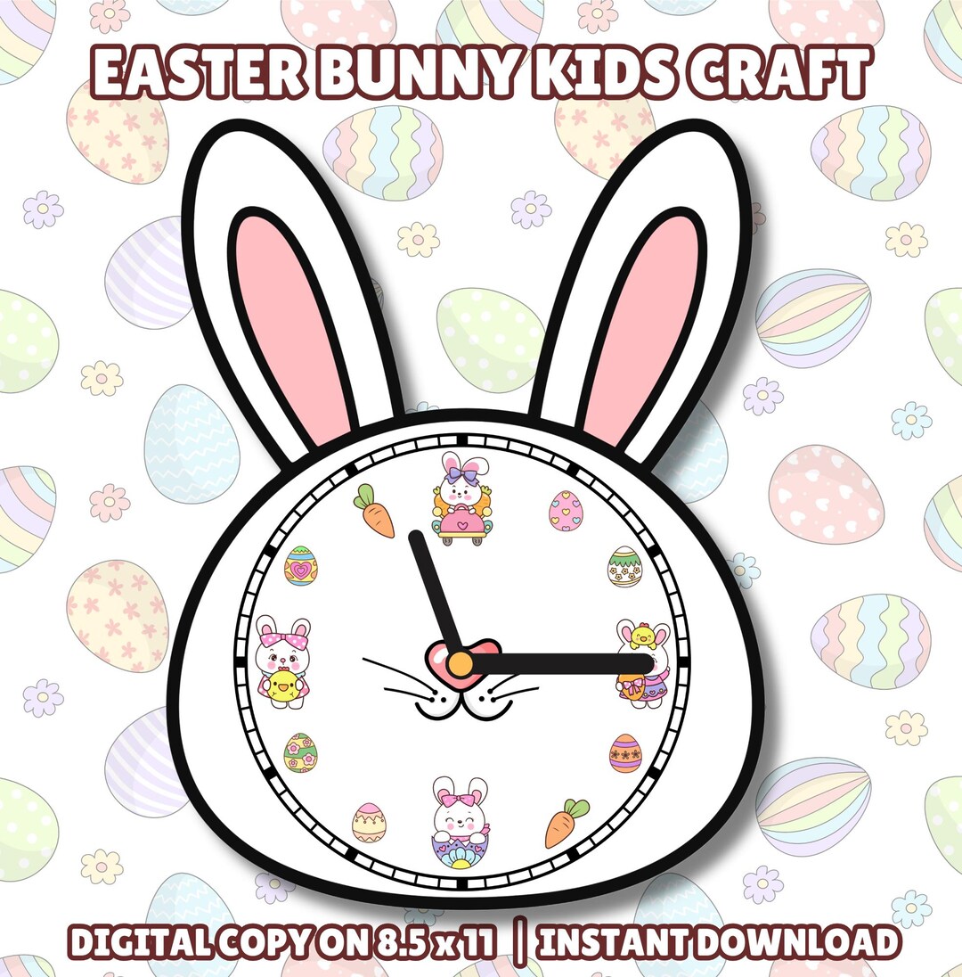 Bunny Clock Craft Coloring Cut Paste Classroom Activity, Spring ...