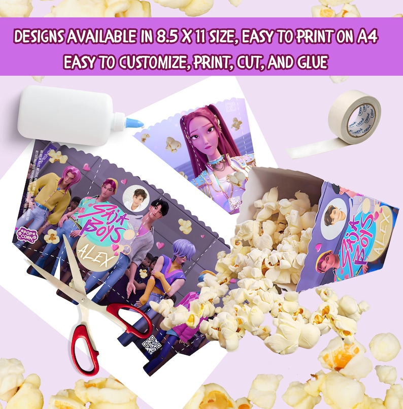 Canva DIY K-pop Demons Hunter Popcorn Boxes | Huntrix Girls Saja Boys ...