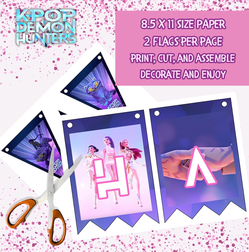 K-pop Demon Hunter Happy Birthday Bunting Flags | DYI Kpop Demon Hunter ...