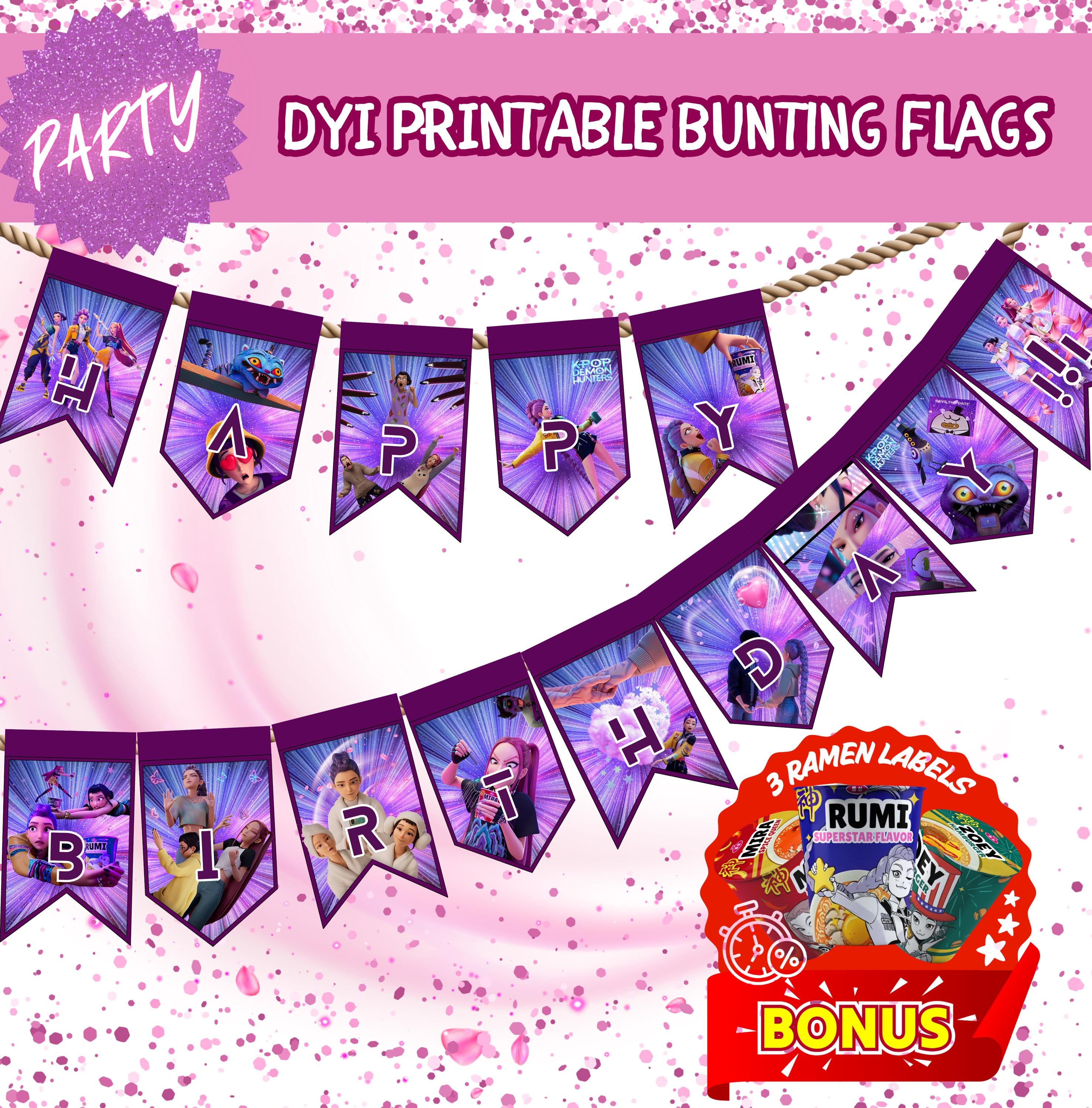 DIY Kpop Demons Hunter Happy Birthday Bunting Flags | Kpop Demon Hunter ...