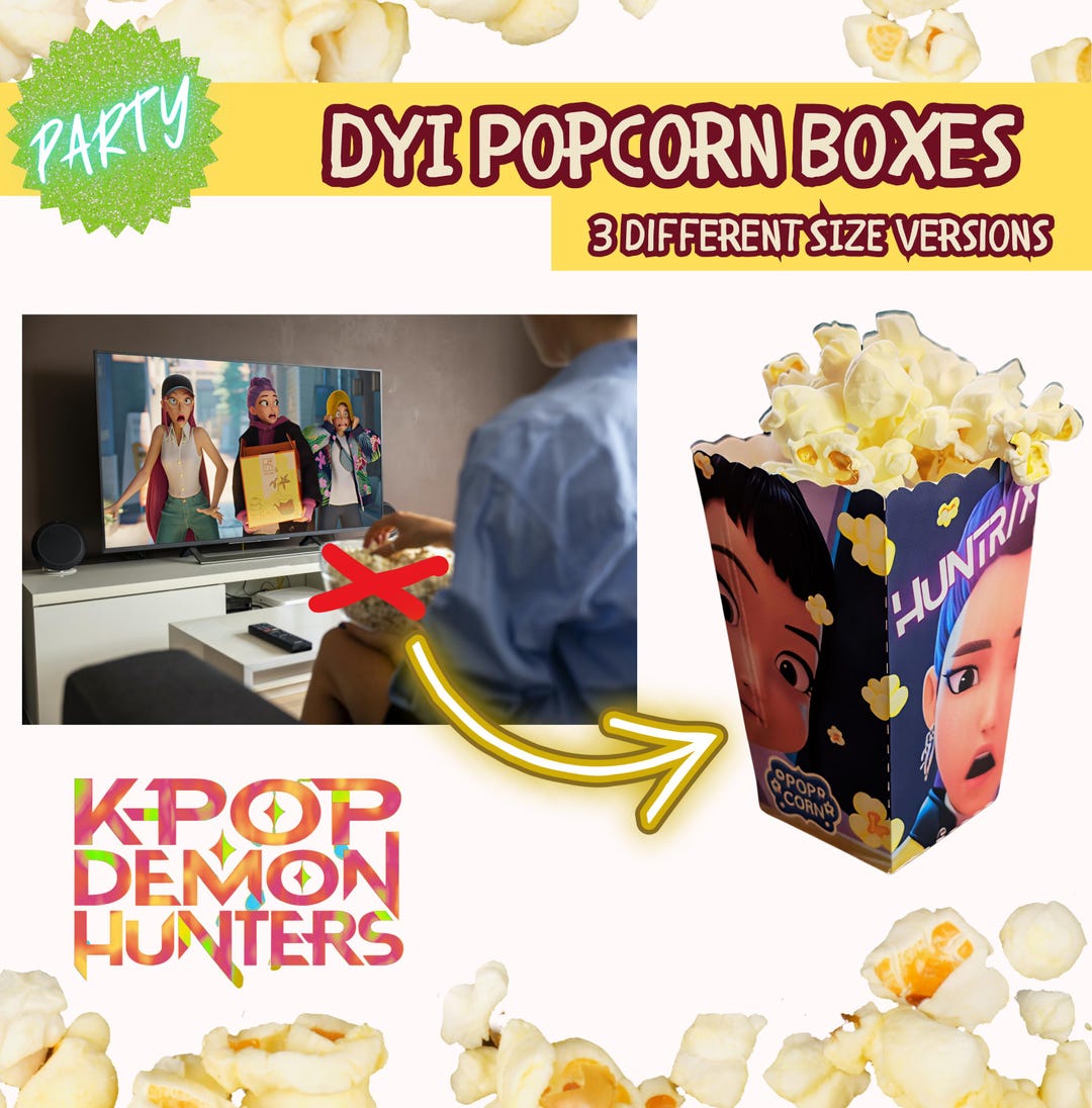 DYI Kpop Demon Hunters Popcorn Boxes | Huntrix Girls Printable Pop Corn ...