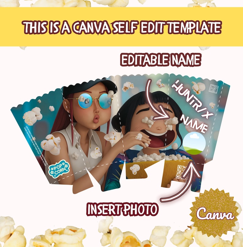 Editable DIY K-pop Demon Hunter Popcorn Boxes | Huntrix Girls Printable ...