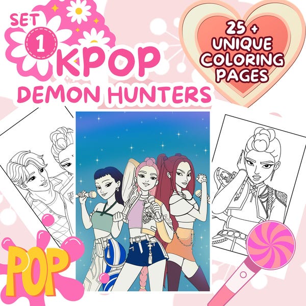 Huntrix kpop demon hunters characters colouring pages - Etsy Polska