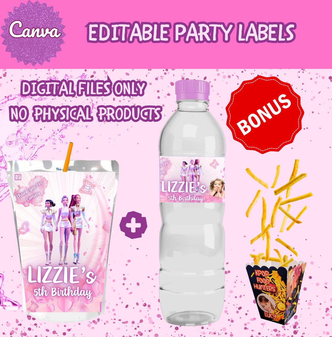 Custom Kpop Demon Hunter Water and Juice Labels Party Printables ...